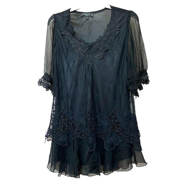 Pretty Angel | Tops | Pretty Angel Tunic Med Black Sheer Tiered Lace ...